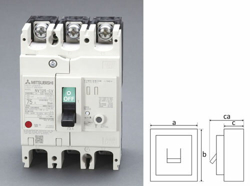 型番EA940MN-49 商品説明●メーカー…三菱電機●型番…NV125-CV●フレーム125用●定格使用電圧…100〜440V●定格感度電流…　100・200・500mA(切替式)●サイズ（mm）… a：90 b：130 c：68 ca：...