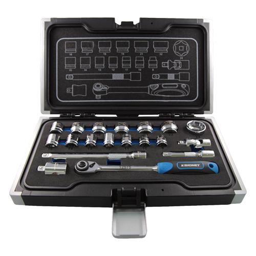 型番EA617CC-60 商品説明●＜セット内容＞…19点●差込角…3/8”●ソケット(6角)…8・10・11・12・13・14・15・16・17・18・19・21・22・24mm●ラチェットハンドル…195mm●エクステンションバー…75...