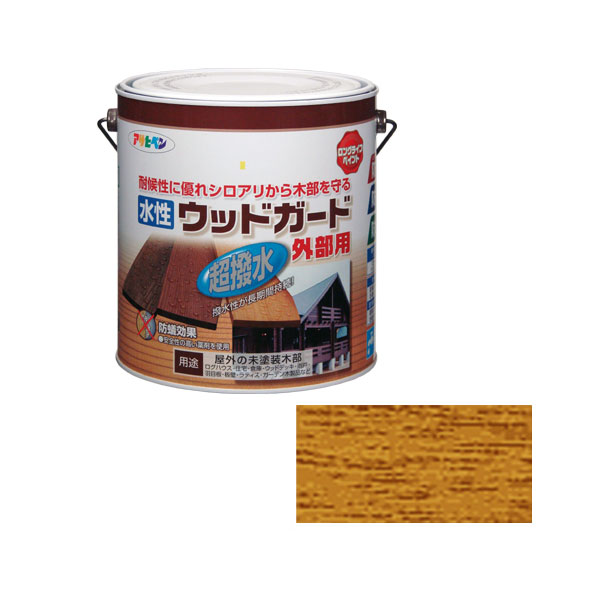 型番 商品説明木目を生かした美しいステイン仕上げができ、日光や雨に強く耐候性が優れています。シロアリ、キクイムシ、腐れ、カビに対して、長期間強い効果を発揮します。撥水剤の配合により、塗装直後から長期間撥水性を維持し、木部を保護します。水性で...
