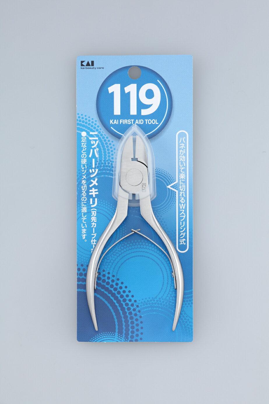 JANコード4901601289091 商品説明●足などの硬いツメを切るのに適しています。●バネが効いて楽に切れるWスプリング式。 仕様●パッケージサイズ：181×73×20mm●重量：128g