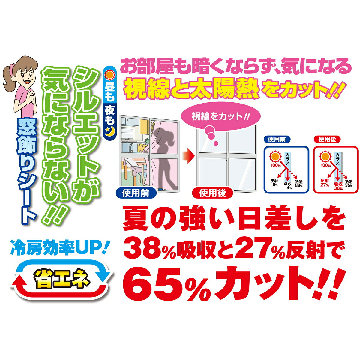 JANコード4977932159488 キャッチコピー●外からの目線をカット。 商品説明●粘着材不使用なのでどなたでも簡単に貼ることができ、はがしてもノリ残りの心配はいりません。●UV99%カット。●目隠し効果。●道路に面した店舗など外から...