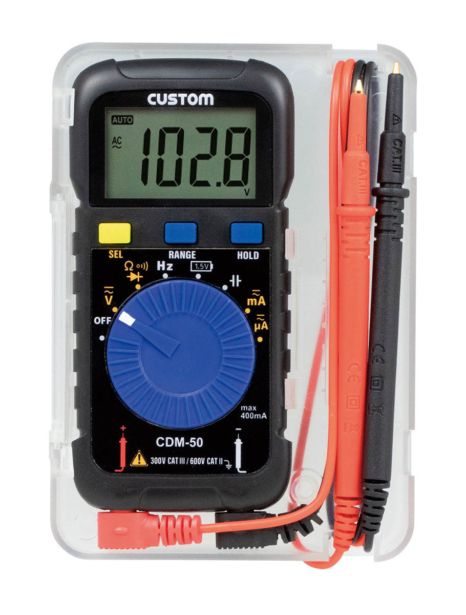 型番CDM-50 商品説明表示:3999カウント 商品情報2測定範囲/直流・交流電圧:4V　40V　400V　600V 商品情報3測定範囲/直流・交流電流:400μA　40mA　400mA 注意事項 画像に関して