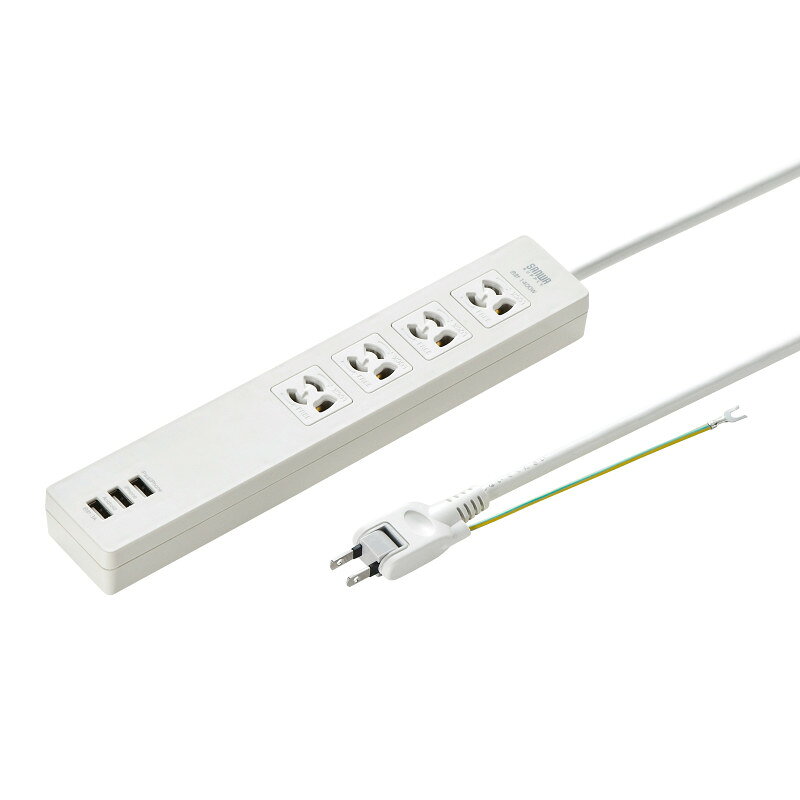 型番TAP-F37U-2 商品説明【特長】 USB充電機能付き複合タップ　合計出力3Aスマホとタブレット同時に充電が可能 USB充電機能付き（合計出力3A）で、スマートフォンとタブレット各1台が同時に充電が可能です。 トラッキング火災予防絶...