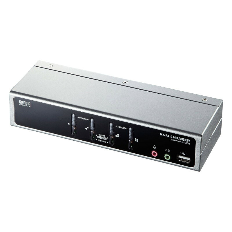 型番SW-KVM4HVCN 商品説明【特長】 ディスプレイエミュレーション機能を搭載し、USB＆PS/2コンソール両対応でUSB2.0ハブも共有できる4ポートKVMスイッチ 1組のキーボード・マウス・ディスプレイで4台のパソコンを切り替えて...