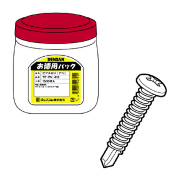 型番TP-PN-416 商品説明【特長】 厚鋼板用ネジ（ナベ頭） お買得な徳用パック 取出しやすいボトルケース サイズ：4φ×16mm（ナベ頭） ネジ頭径：φ8.2mm 入数：1150本 【仕様】 梱包仕様：個装梱包ボトルケース 個装サイズ...