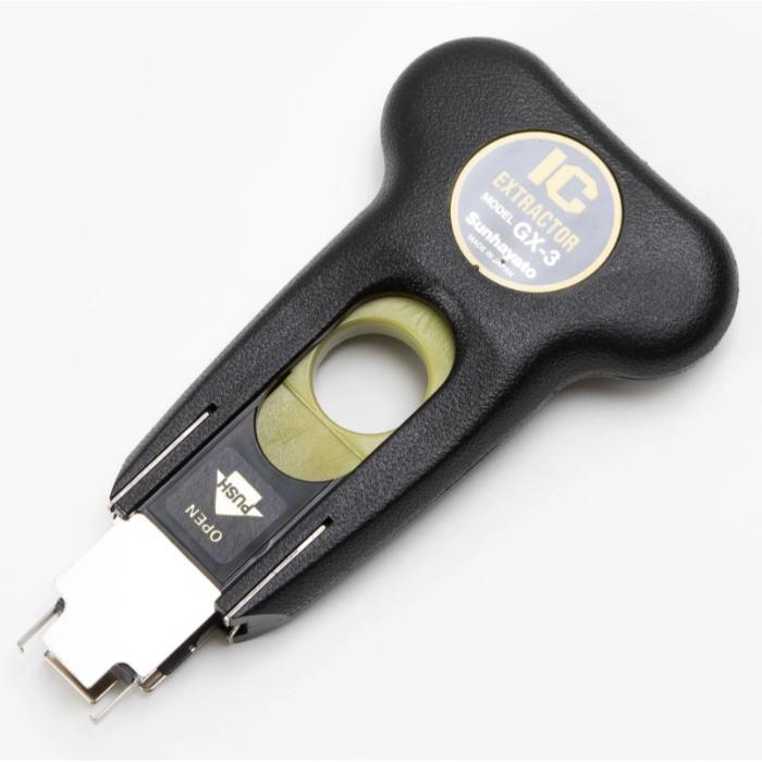 型番 GX-3 商品説明 【特長】 基板からICを取り外すときに、ICだけをまっすぐ上に引き上げるので、ICやICソケットを傷つけずスピーディーに引き抜けます。 垂直・水平いずれの方向でも指一本で楽に操作できます。 0.3インチ幅でピン数が...