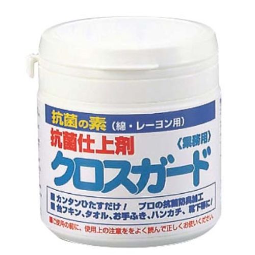 商品情報商品名：抗菌仕上剤 クロスガード 150gメーカー：寸法：お届け数(合計)：1内容積または内容量：150g [特記事項]標準使用量：水1Lに3g●綿・レーヨン専用です。細菌の増殖を抑え、臭いの発生を防ぎます。●台フキン、タオル、お手...