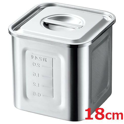 商品情報商品名：18-8 目盛付 角型キッチンポット 18cm 手無商品番号：aa1-1153070JANコード：4560127490086サイズ：18cm容量：約5.3L材質：18-8ステンレスポイント・18-8ステンレスは錆に強く、耐久...