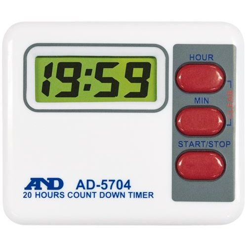 商品情報商品名：A＆D デジタル タイマー 20時間計 AD5704 Type A商品番号：aa1-7356901JANコード：4981046482400サイズ：62×12×52（mm）重量：0.05kg材質：ABSポイント20時間形デジタ...