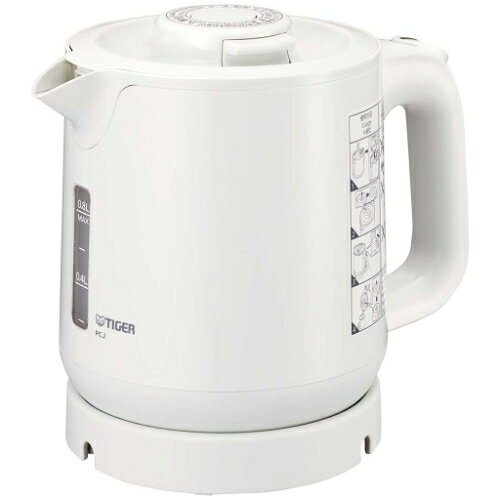 ■商品説明■商品名：タイガー 蒸気レス 電気ケトル PCJ-H081(W)ホワイトメーカー品番：3535810お届け数：1外寸(mm)：148×223×H198重量：0.86kg容量：0.8L材質：本体:ポリプロピレン、内容器、側面:ポリプ...