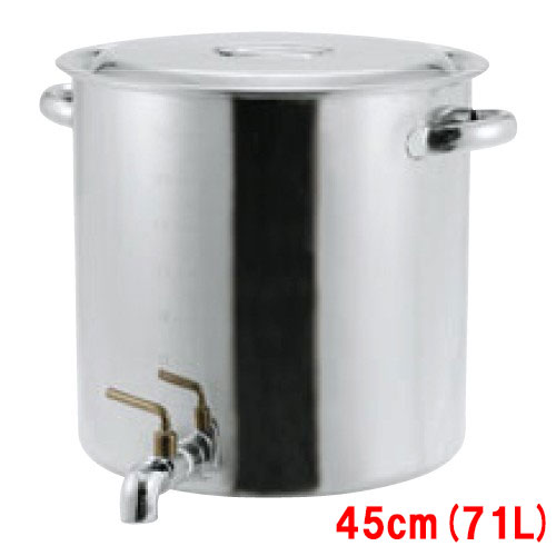 商品情報商品名：EBM 18-8 蛇口付寸胴鍋 目盛付 45cm(71L)メーカー型番：8039401JANコード：4548170263475入り数：1サイズ(外形寸法mm)：φ470サイズ(内形寸法mm)：φ450 深さ：450 蛇口径：...