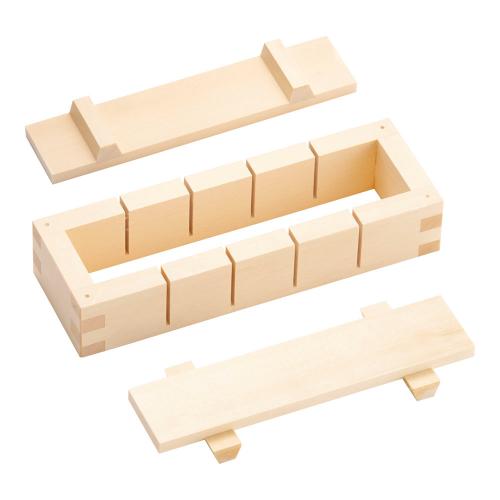 ■商品説明■商品名：木製 押し寿司 五ッ切(白木) メーカー品番：9-0544-1801お届け数：1JANコード：4988484071050サイズ：●幅×奥行×深さ内寸(mm):182×42×38【配送料について】【ご注意】画面上の色はブラ...