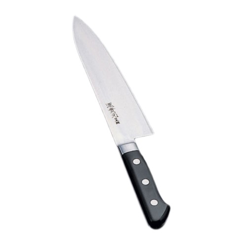 商品名：日本鋼 ツバ付 洋出刃包丁 240寸法：刃渡り:240mmメーカー：堺實光送料区分：お届け数（合計）：1材質・素材：刀身:片刃(右利き用)、日本鋼柄部:合板柄商品コード：bc1-50016JAN：4974158500162商品コメン...