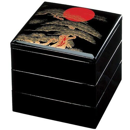 商品情報商品名：7.0寸 宝徳重 黒 日の出松 3段メーカー名：福井クラフト外径寸法：幅210×奥行210×高さ180(mm)1段内径寸法：幅198×奥行198×高さ49(mm)重量：蓋238g/親1段(本体)375g材質・素材：ABS樹脂...