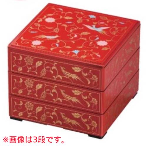 商品情報商品名：6.5寸 角重 朱 鳳凰 2段メーカー名：福井クラフト外径寸法：幅195×奥行195×高さ115(mm)1段内径寸法：幅190×奥行190×高さ47(mm)重量：蓋112g/親1段(本体)170g材質・素材：ABS樹脂配送料...