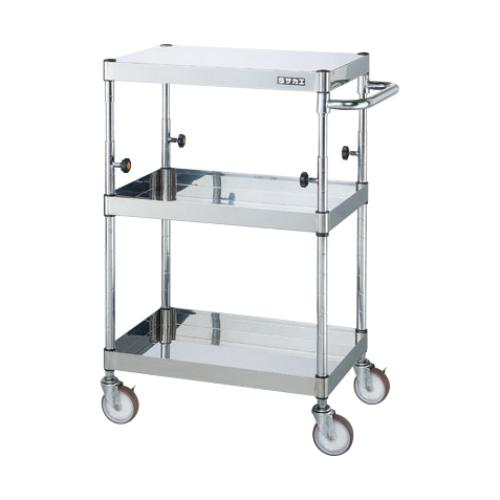 ■商品説明■ボルトレスで組立簡単。棚板を逆さにするだけで、皿型・フラット型と組み替えることができます。油に強く床面に跡がつきにくいナイロンウレタン車を採用。作業用途に応じてワゴンの高さを調整できます。●支柱:クロムメッキ25.4φ、棚板調整...