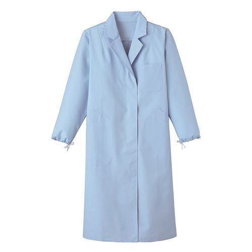 商品情報商品名：女性用検査衣 長袖サックスメーカー：サーヴォお届け数：1品番：KF121カラー：サックス素材名：タッサー （ポリエステル65％・綿35％）特記事項耐摩擦・薬品性に優れた素材を使用した、テーラードカラー、比翼開きの検査衣。左胸...