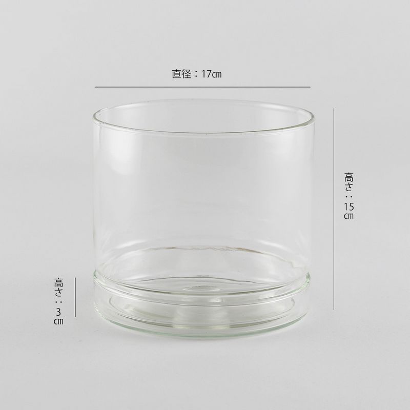 【サイズ】φ17(TOP)×H15cm(5.5号鉢) PLATE:φ17(TOP)×H3cm【ブランド】志成販売リューズガラス プレート付きフラワーポット ストレート(L)材質：RECYCLE GLASS・HOLE付・ガラス製品に水を入れた...