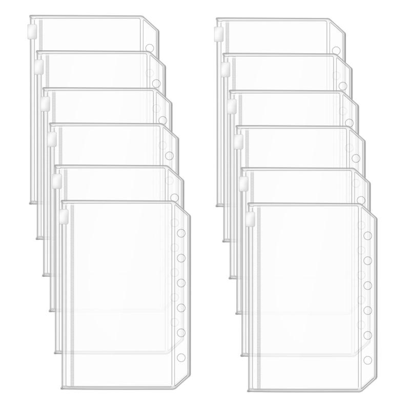 A7 システム手帳リフィル, 6穴 PVC バインダーポケット, 小物収納, 12枚セット, ポータブル収納力抜群: 12枚セットのPVCバインダーポケットで、名刺やメモ、領収書などの小物をすっきり整理できますサイズ仕様: A7サイズのシス...