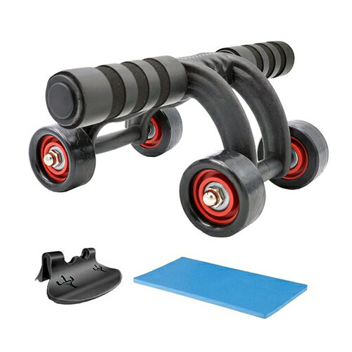 4輪腹筋トレーニングローラー安定の4輪ローラー　ローラー部はベアリングが使われているので、 滑らかな転がり!便利なブレーキ版、膝当てマット付属●材質:PVC、EVA、スチール、発泡スポンジ ●サイズ : 33×21X11.5 cm ●質量(...