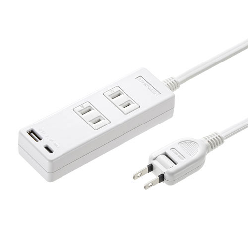USB-AポートとType-Cの2種類を搭載しており、最新のモバイル機器の充電も可能なタップ。●USB出力合計2.4A仕様で、USB-Aポート、Type-Cポートともに最大5V・2.4A出力です。 ●差込口は、2P2個口のホコリ防止用のシャ...