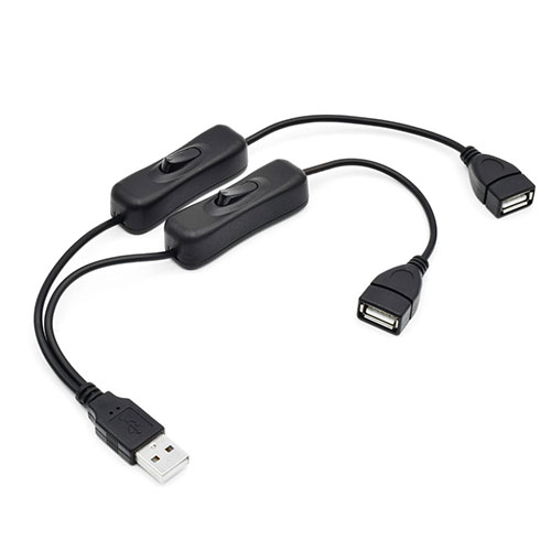 スイッチ付きの2分岐USB延長ケーブルUSB-Aコネクタを持つUSB電源ポートを分岐するケーブルです。 2つのケーブルの合計出力が 5V/3Aまでの機器にご利用いただけます。 分岐した2つのケーブルには、オン/オフスイッチがあり、利用しない...