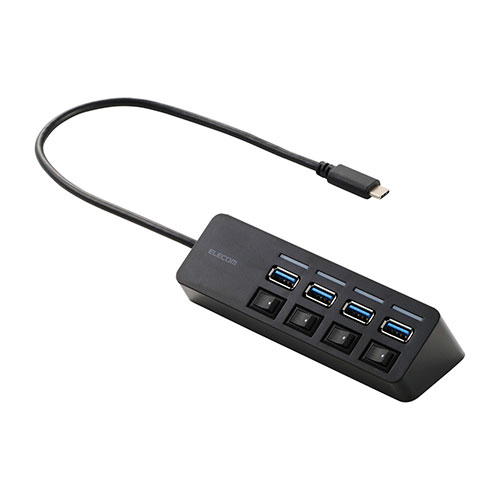 USB Type-C(TM) 4ポートUSB2.0ハブ ブラック■USB-Aポート×4を搭載。マウスやキーボード、USBメモリなどをこの1台にまとめて接続できます。 ■電源ON/OFFに切り替えられる個別スイッチタイプで、デスク回りのUSB...