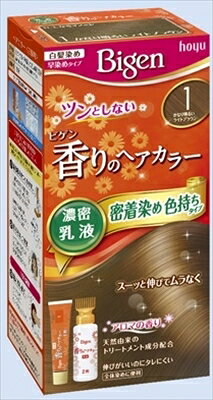 ■商品紹介商品番号：ns-hr-4987205052354ビゲン香りのヘアカラー乳液が「染まり」と「色持ち」をアップして新登場！濃密乳液が髪全体に伸びて密着染め。色持ち成分配合。日にちが経っても髪色キレイ！ツンとしないほのかなアロマの香りの...
