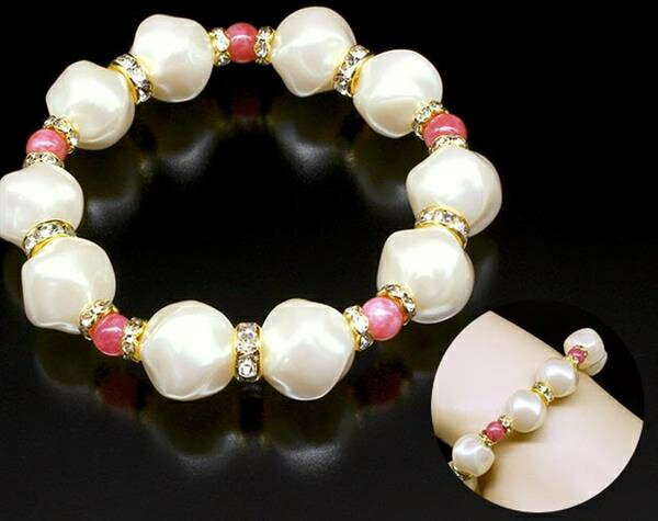 ■商品紹介商品番号：ns-im-k14164★エレガントで美しいブレスレット！＊淡水パールのように清らかで美しい光沢のバロック調パール。＊あざやかなピンクカラーのローズクォーツァイトがアクセントになっています。◇ローズクォーツァイト：調和・...