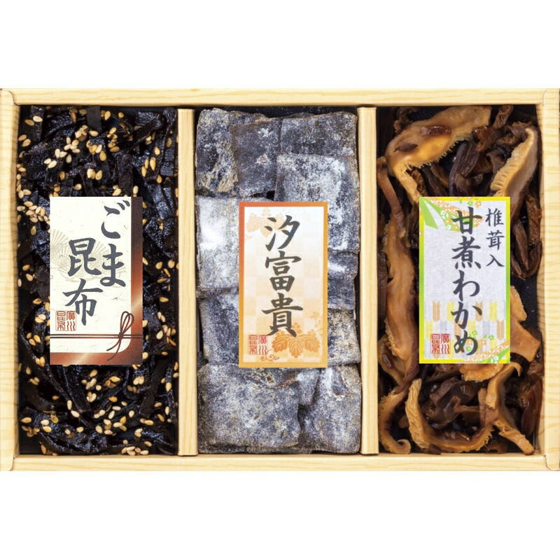 ■商品紹介商品番号：ns-sq-f5324-r05平成30年度の第64回全国水産加工たべもの展にて大阪府知事賞を受賞した、「椎茸入り甘煮わかめ」と、昭和25年に農林大臣賞を受賞した「汐富貴」を再現し詰合せ、「直火釜炊き製法」により、調味料を...