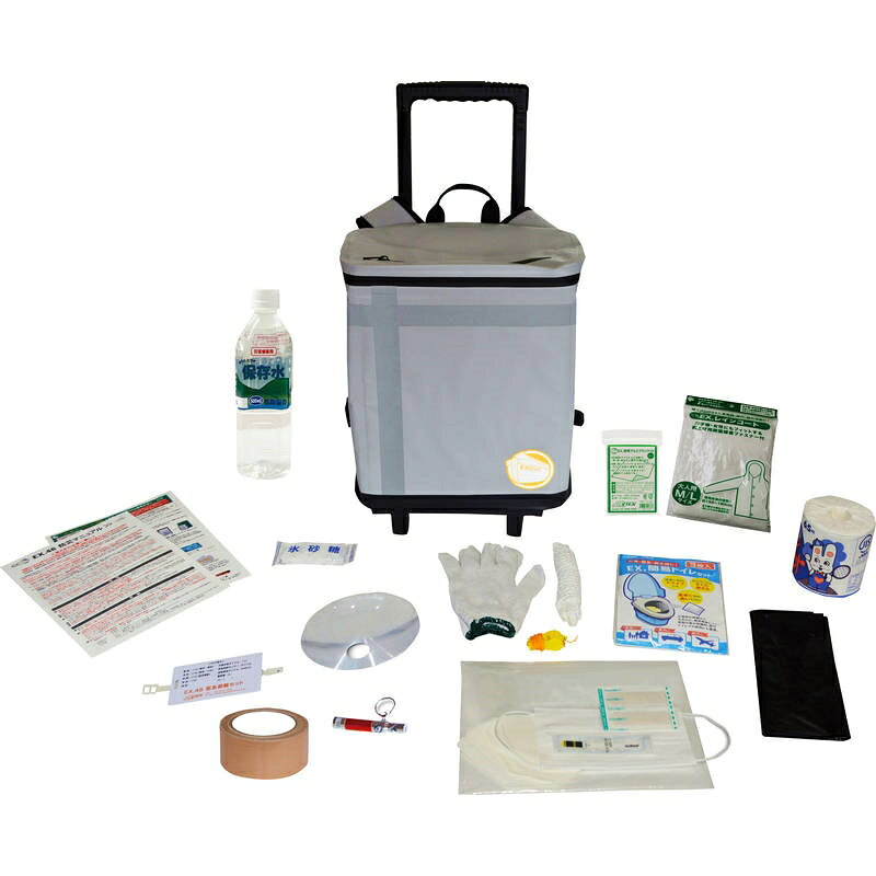 ■商品紹介商品番号：ns-sq-f6012-r07兄弟防災士考案の25L貯水タンク内蔵の防災セット■サイズ・容量・規格【パッケージサイズ】410×180×480mm【内容】バッグ350×250×480〜870mm、氷砂糖、保存水、シート体温...