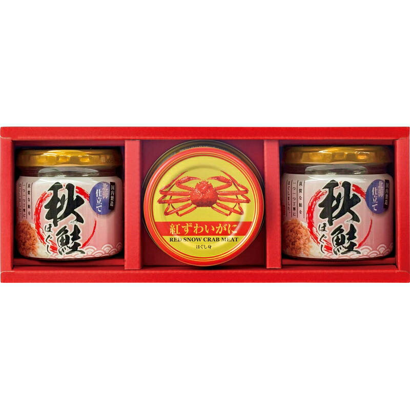 ■商品紹介商品番号：ns-sq-f6327-r01いつもの食卓を贅沢に彩る国内製造のカニ缶と秋鮭ほぐしのセットです。カニ缶は紅ずわいがにを使用、アレンジの幅も広く、そのままでも美味しくお酒の肴にも最適です。秋鮭ほぐしは、鮭の食感と風味をお楽...