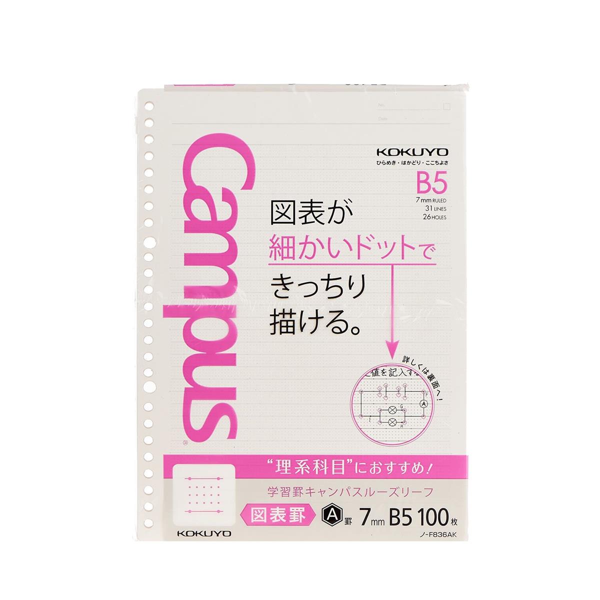 スタイル：ドット入理系線・A罫(7mm)◆商品名：コクヨ(KOKUYO) ルーズリーフ ドット理系線 7mm ノ-F836AKN罫線上に等間隔に並んだドットと行の中の点線。この2つをうまく活用することで、文章を読みやすく美しく書くことをサポ...