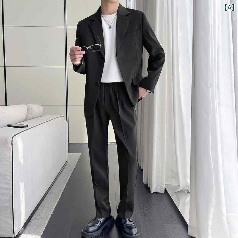 ・対象年齢層: 18-24歳・前合わせ: シングル2つボタン・主な素材: アセテート繊維100%・襟型: ノッチドラペル・ベント: サイドベンツ・シルエット: ルーズフィット・厚さ: 通常・デザイン詳細: ボタン装飾・カラー: ホワイト、ブ...