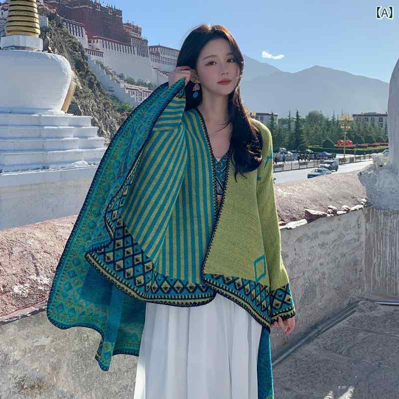 ・カテゴリ: ショール・タイプ: プルオーバーポンチョ・スタイル: レトロエスニック・性別: 女性・対象年齢: 大人・素材: アクリル、人工ウール・編み方: 綾織り・加工方法: ジャカード織り・柄: ストライプ・機能: 保温・カラー展開: ...