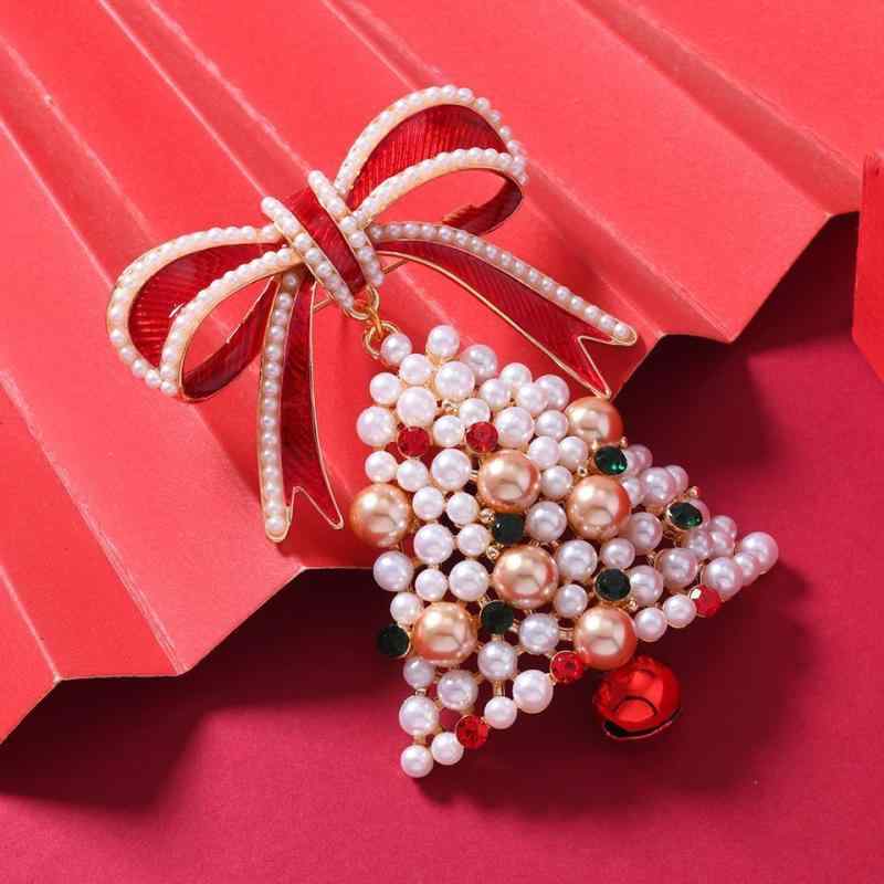 ・主な素材: 亜鉛合金・デザイン: レッドリボンパールクリスマスベル（Lサイズ）・形状: 幾何学・加工: ラインストーン装飾・機能: 装飾、多機能、両用、透け防止、固定・スタイル: アートレトロ・対象: ユニセックス・カテゴリ: ブローチ