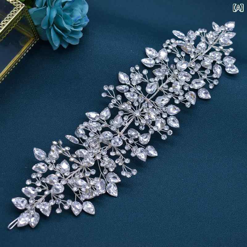・スタイル: 欧米・デザイン: 花柄・加工工程: 手工・クリスタルの種類: 白水晶・カラー: シルバー・トレンド要素: ラインストーン、満点ヘアアレンジ用ヘアピース・カテゴリ: ヘッドドレス