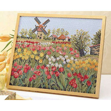 オリムパス刺しゅうセット　四季彩の詩・ヨーロッパ浪漫街道　格調高いインテリアとしてリビングにぴったりです。　四季の移り変わりを感じさせる美しい風景や咲き誇る花などをキットにしてあります。　写真は額装してございますが、額縁W〜13は別売りです...