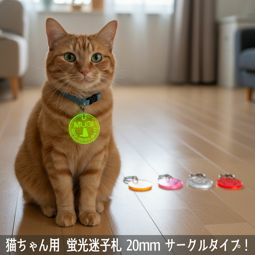 商品説明■名称：超軽量蛍光迷子札 ■プレートサイズ：20mm ■重さ：約0.8g（プレート本体）※（Wリング含む総重量：約1.2g） ■プレート材質：アクリル ■カラー：シ蛍光グリーン、蛍光オレンジ、蛍光ピンク、蛍光バイオレット、蛍光レッド...