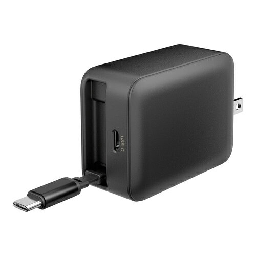 詳細説明【特長】・単体使用時最大65WのUSB　PD（USB　Power　Delivery）対応巻取式USB-CケーブルとUSB-Cポートを搭載したAC充電器。・過電流、過電圧保護機能を搭載した安全設計。・90°回転式ACプラグ採用で収納、...