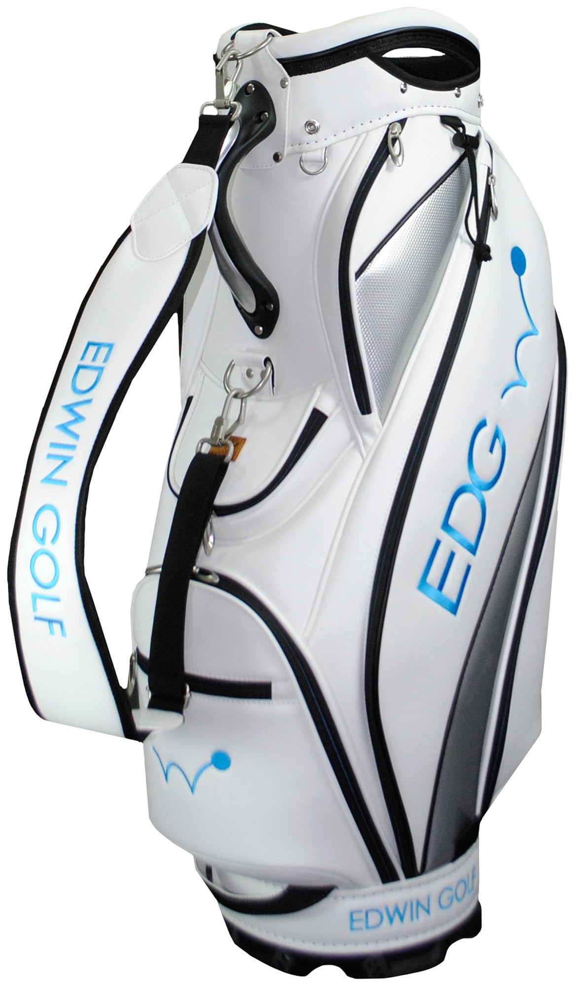 EDWINゴルフ 9.5型キャディバッグ EDCB-3477 (ホワイト)は、大容量で使い勝手の良いモデルです。 素材には合成皮革(PU)を使用しており、耐久性にも配慮されています。9.5型というサイズは、フルセットのクラブを余裕をもって収...