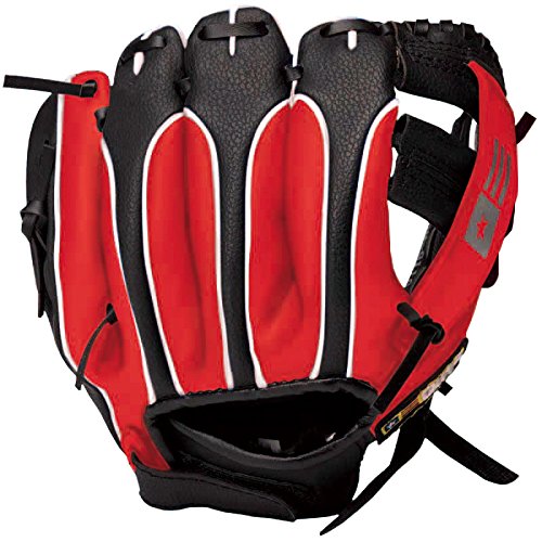 【商品名】ボール付き！幼児用軟式野球グローブ（ブラック×レッド） この幼児用軟式野球グローブは、初めて野球に触れるお子様に最適なアイテムです。 合皮9インチの軟式幼児用サイズで、右投げ用として設計されています。軽量で扱いやすいため、小さなお...