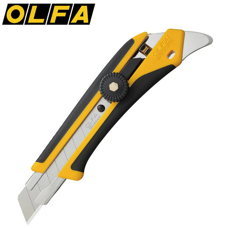 【OLFA】オルファ ハイパーL型 192B 特徴 握ったときに、滑らず力のかけやすい形状を追求したX(エックス)デザイン・ハイパーシリーズの大型カッターナイフ。ダブルインジェクション成形のラバーグリップ。梱包・開梱作業やペンキ缶のフタ開け...