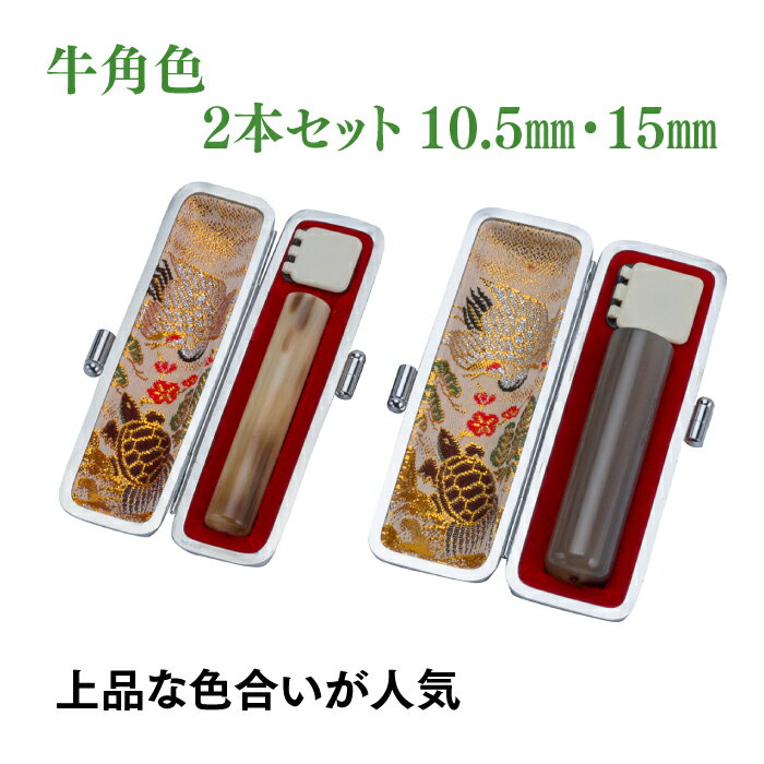 Item Information 説明 認め印サイズ10.5mmと実印サイズの15mm　牛角色の2本セット 一番の特徴としては独特な斑模様。個体差により色味や斑の模様もすべて違います。 一見すると印材の頭の部分に傷の様に見えるこれが芯です。...