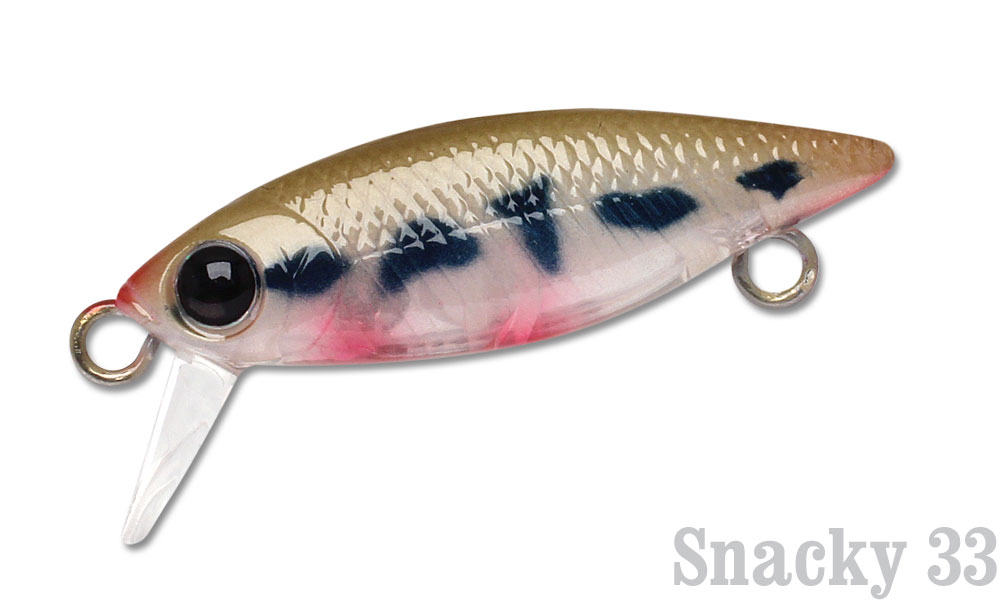 スナッキー33 全長：33mm (1") 重量：1.7g (1/16oz) 獲るためのダウンサイジングベイトとして開発されたベビーミノーは、多くのトップアングラーが信頼するハイクオリティーベイトです。魚が釣れないとき、ワンサイズルアーの多き...