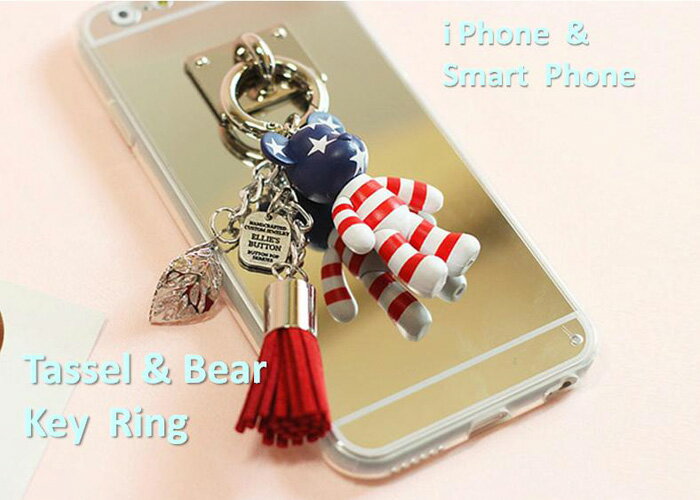 形：キー リング　、可愛いキャラクターくまに、リーフ　チャーム、時計デザイン、タッセルとたくさんのアクセサリーが付いた逸品です。　　　　　　　　　　　i Phon、スマホ、携帯　全機種に対応しています。　　 サイズ：長さ　約16cm 種：　...