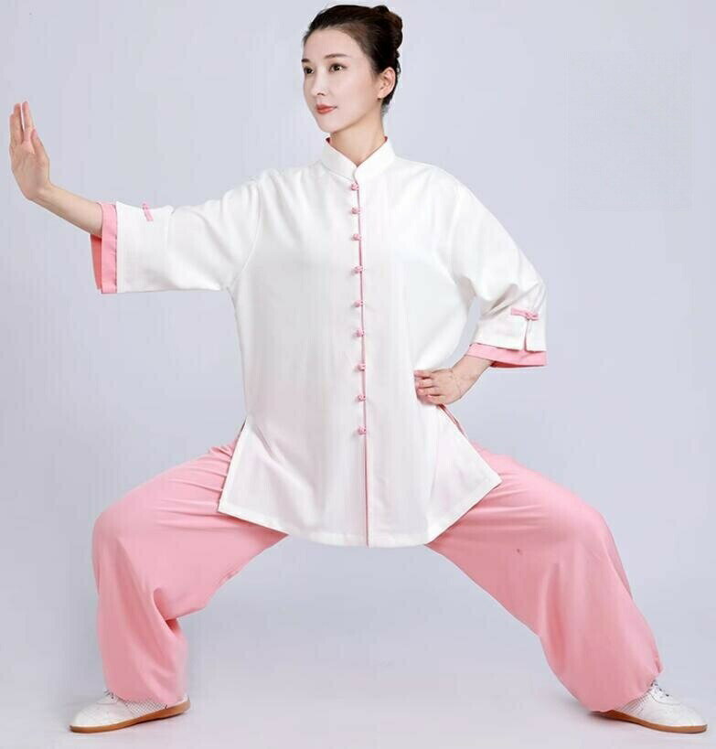 【男女兼用七分袖】サテン太極拳服 上着＋パンツセット（武術表演服）発表会演舞コスプレスポーツシーンにぴったり。艶やかなサテン素材が美しいシルエットを描き、動きやすさと存在感を両立しました。 セット内容上着（七分袖）＋ パンツ（カンフーパンツ...