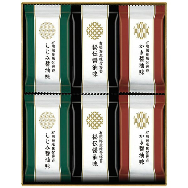 ●商品名/ゆかり屋本舗 有明海産 味付のり ギフトセット SKH-30●商品内容/味付海苔(しじみ醤油味:8切×4)、味付海苔(秘伝醤油味:8切×4)・味付海苔(かき醤油味:8切×4)×各6●箱サイズ/約25.5×30.7×5cm●重量/約...