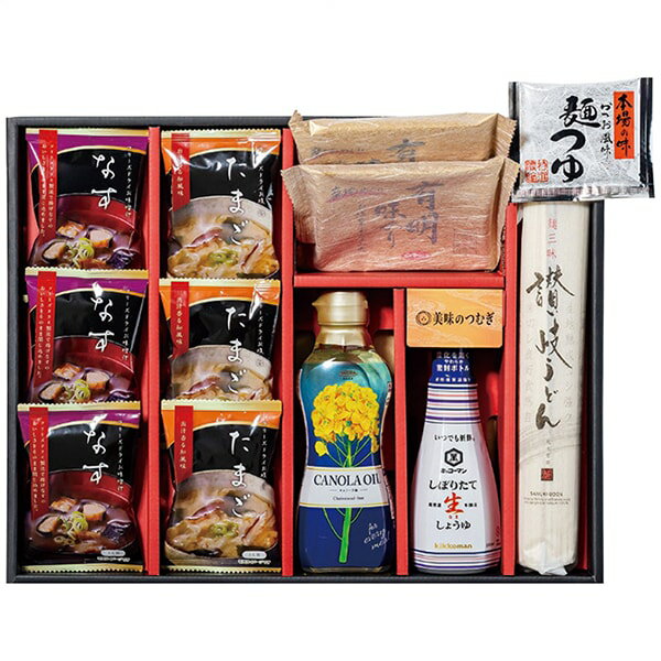 ●商品名/美味のつむぎ 白子のり オイル フリーズドライ ギフトセット FKN-EZ●商品内容/たまごフリーズドライスープ・なすフリーズドライ味噌汁×各3、白子有明味のり(8切×8)×2、麺つゆ濃縮30ml×1・昭和キャノーラ油300g・キ...