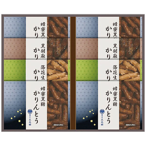 ●商品名/菓子処 久兵衛 かりんとう 3種 セット KK-30●商品内容/かりんとう20g(蜂蜜黒糖×4、黒胡麻・落花生×各2)●箱サイズ/約36.3×4.2×29.2cm●重量/約420g●賞味期限/製造日より常温約240日●アレルゲン/...